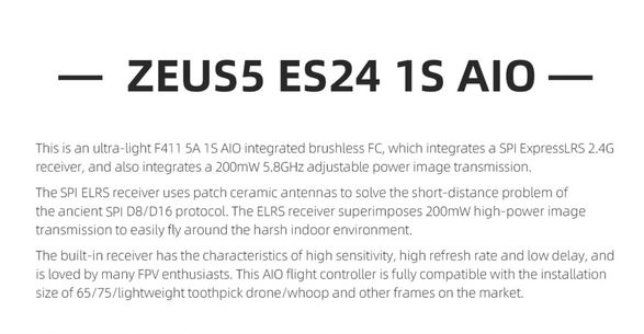 AIO HGLRC Zeus5 ELRS 1S 5A 5w1